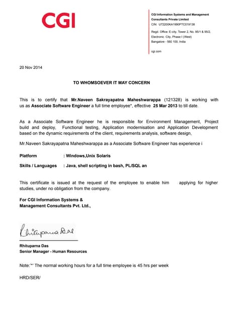 Wipro Experience Letter | PDF