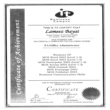 PA and Office Administrator Certificate | PDF