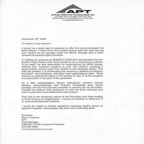 Letter of Recommendation - Applied Proactive Technologies | PDF