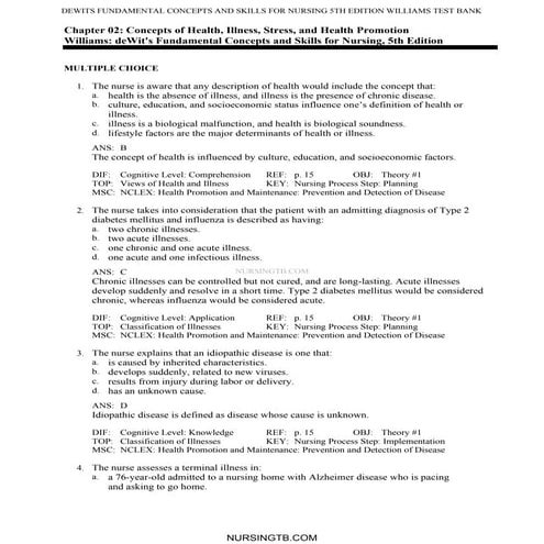 Fundamentals of Nursing Chapter 2 Test | PDF