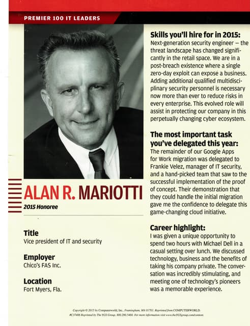 Computerworld Premier 100 IT Leadership Awards | Alan Mariotti | PDF