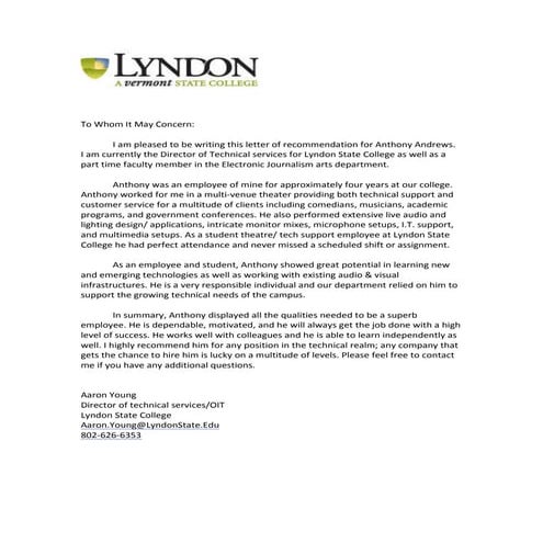 Aaron Young - Letter For Anthony Andrews | PDF