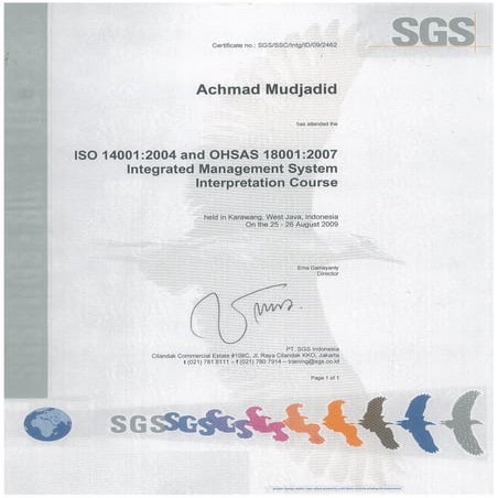 2009-Achmad Mudjadid-SGS Indonesia-ISO 14001 & OHSAS 18001 IMS | PDF