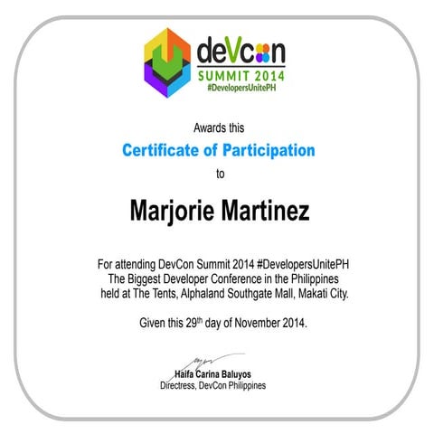 MartinezMarjorie-DevCon Summit Certificate of Participation | PDF