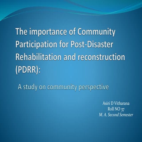 The importance of Community Participation for Post-Disaster ...