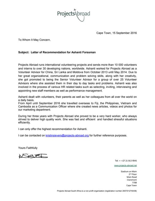 Diane Moretti - Letter of recommendation | PDF