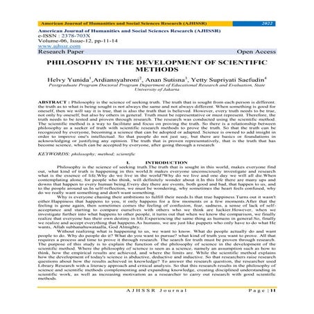 PHILOSOPHY IN THE DEVELOPMENT OF SCIENTIFIC METHODS | PDF