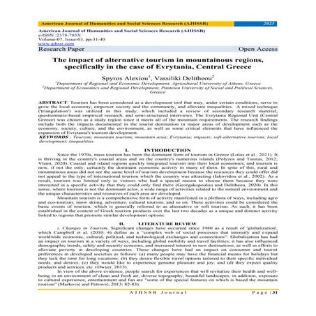 The impact of alternative tourism in mountainous regions, specifically ...