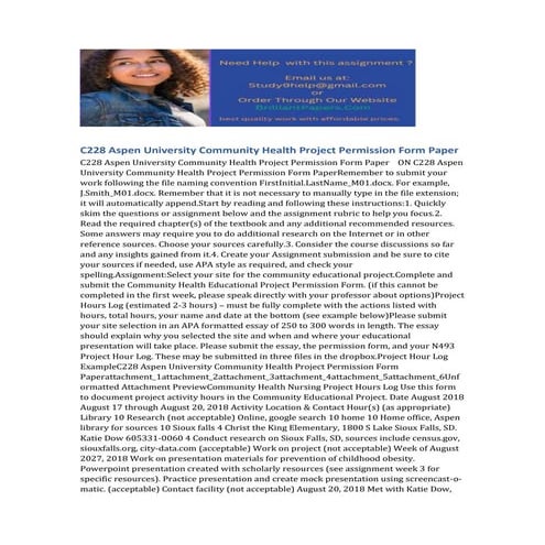 C228 Aspen University Community Health Project Permission Form Paper.docx