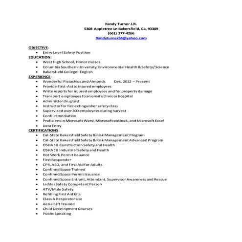 Randy Turner Resume | DOCX