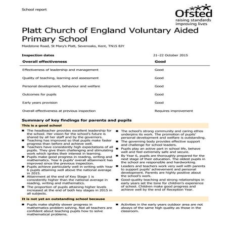 Platt OFSTED REPORT 2015 | PDF