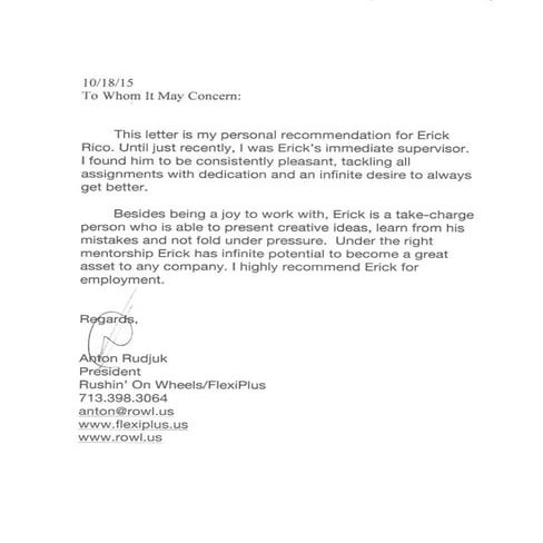 Erick Letter of Recommendation | PDF