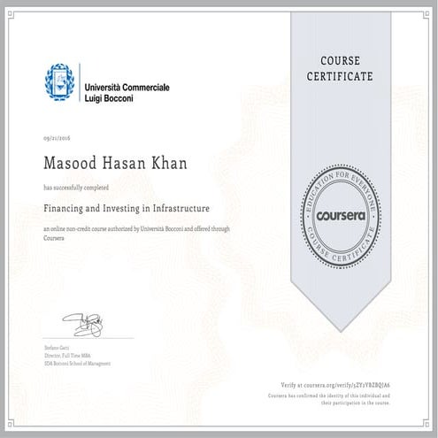 Project Financing University Luigi Bocconi Certificate | PPT