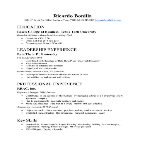 Ricardo Bonilla resume | DOCX