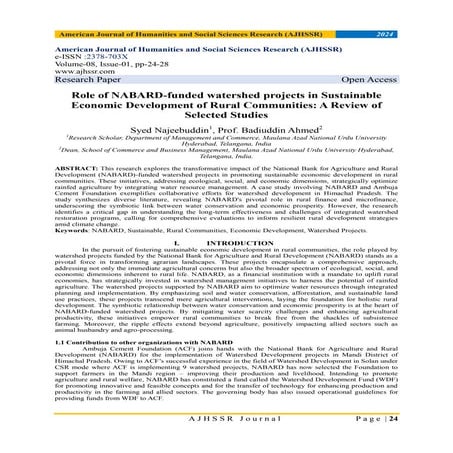 Role of NABARD-funded watershed projects in Sustainable Economic Development of Rural ...