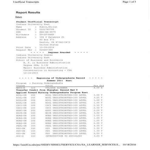 IUE BBA Transcripts | PDF