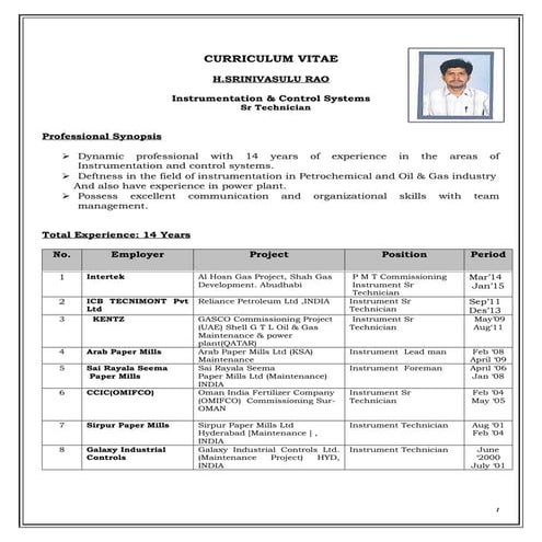 Resume srivenkatesh instrumentation engineer | DOC
