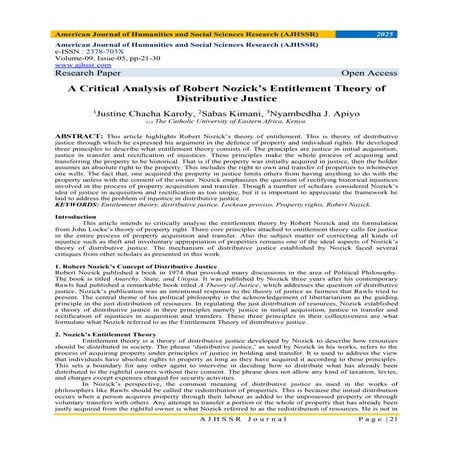 A Critical Analysis of Robert Nozick’s Entitlement Theory of ...