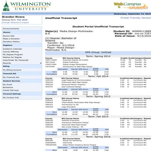 Unofficial Transcript | PDF