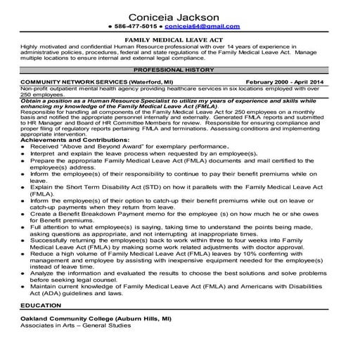 FMLA Resume | PDF