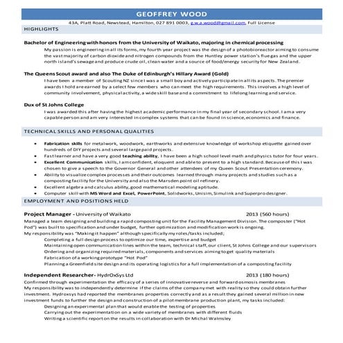 Geoffrey Wood Hamilton City Council CV | DOCX