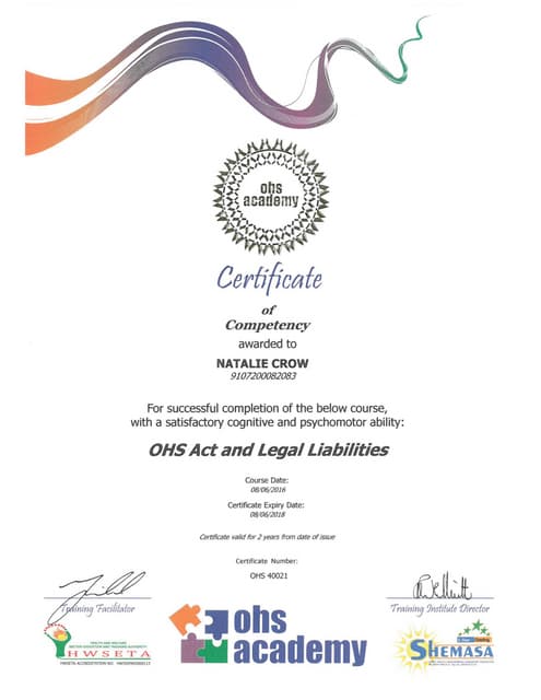 AD OHS Practitioner Certificate | PDF