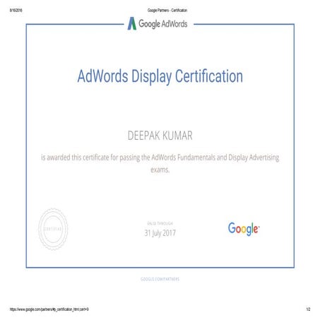 Display Google Partners - Certification1 | PDF