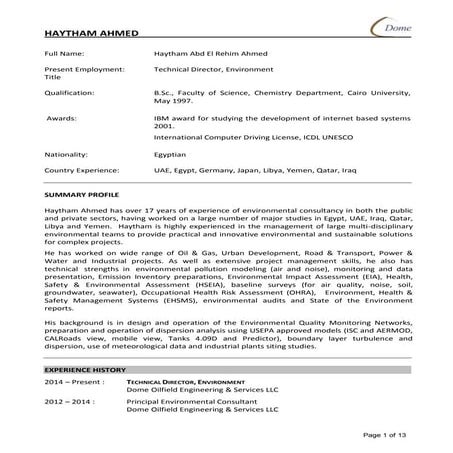 Haytham Ahmed CV - Technical Director - Oct 2015 | PDF