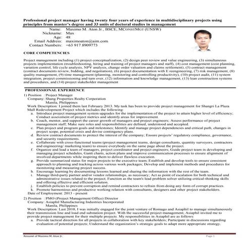 Resume of Maximo M. Aton Jr. 160508 | PDF