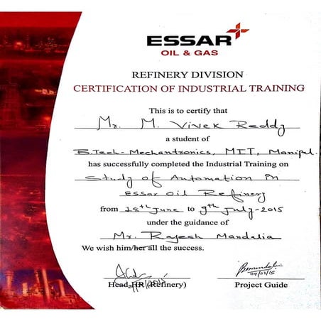 internship_essar_certificate | PDF