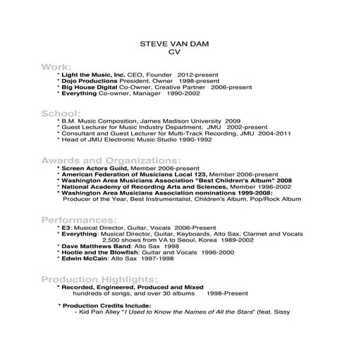 Steve Van Dam CV | PDF