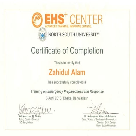 Emergency prepardness and Pesponse Training Certificate | PPT