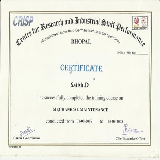 CRISP Maintenanace qualified certificate | PDF
