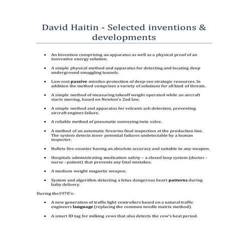 David Haitin - Selected inventions | DOCX