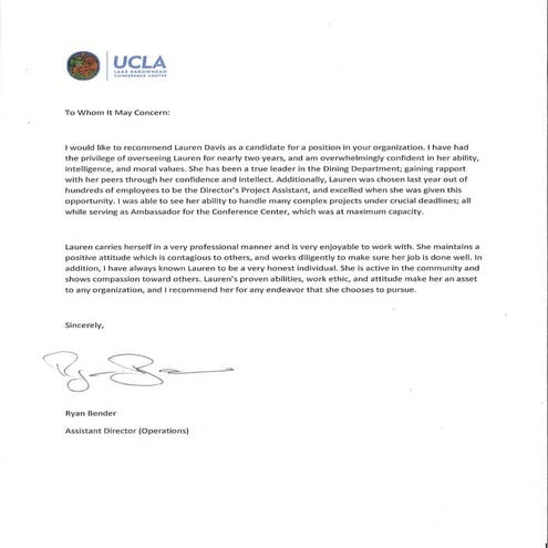 Recommendation - Ryan Bender | PDF