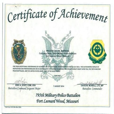 Army Certificate of Achievement | PPT