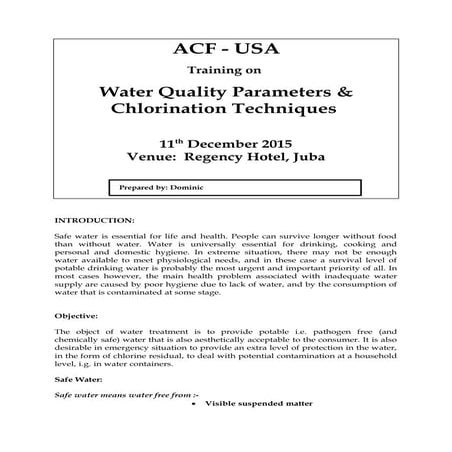 JCC Water Quality Parameters and Chlorination Procedure Handout | DOC ...