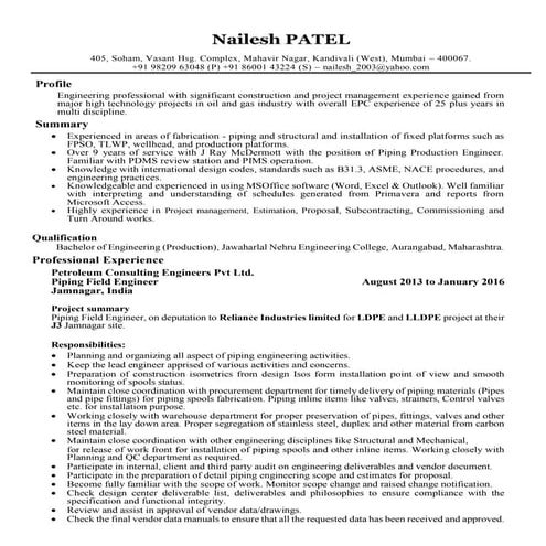 Saurabh Shah Piping Engineer CV | DOCX