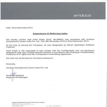 Amdocs Experience Letter | PDF