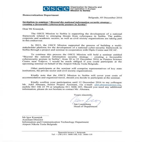 Invitation letter Airport Nikola Tesla | PDF
