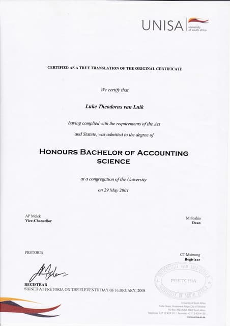 UJ Honors Certificate | PDF