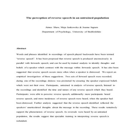 The perception of reverse speech in an untrained population Abstract | DOCX