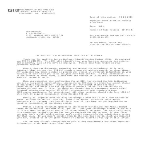 EIN Assignment Letter