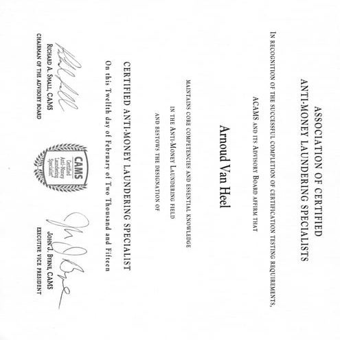 CAMS Certification Arnoud van Heel | PDF