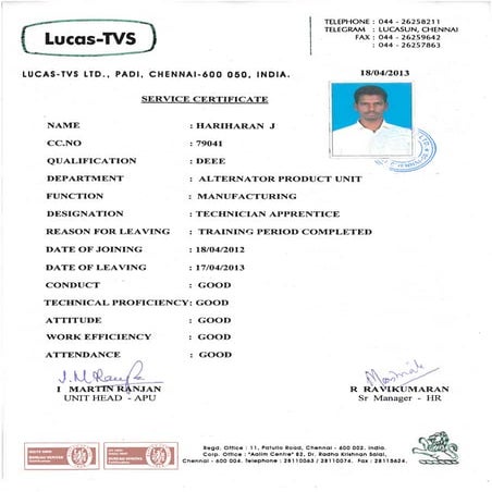TVS certificate | PDF