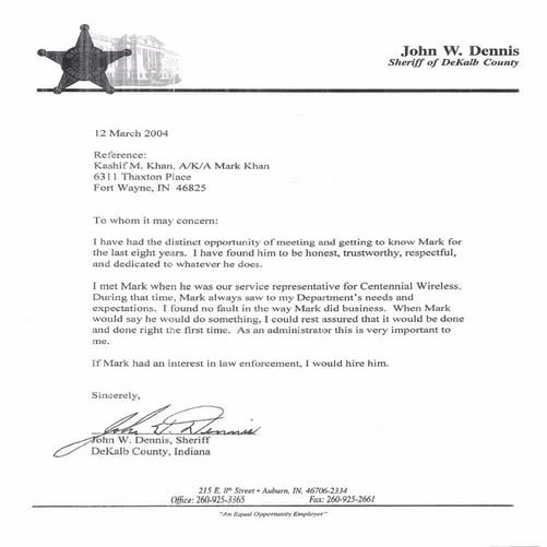 Reference Letter Sheriff Dennis | PDF