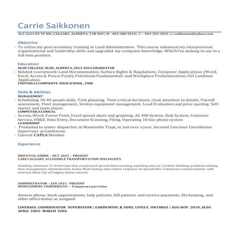 Resume2, Carrie Saikkonen copy | DOCX | Logistics | Business