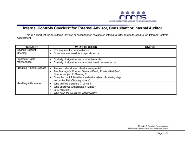 C3 Internal Control Checklist External