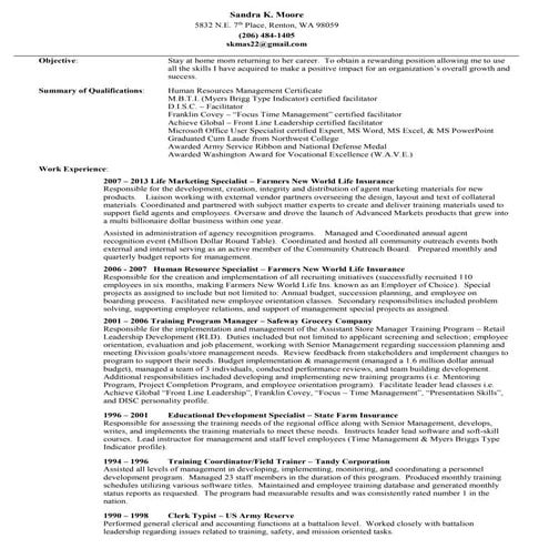 Sandra Moore Resume - non Manager I | PDF