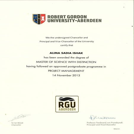 Robert Gordon University Certificate | PDF